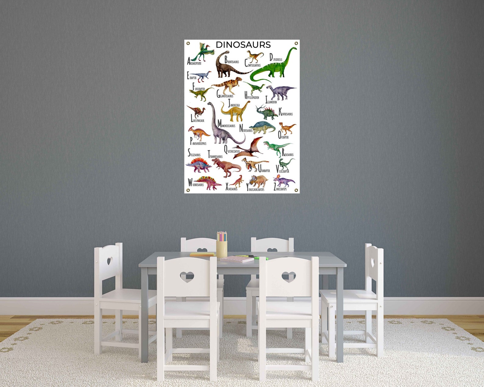 Dinosaur Alphabet Canvas Poster in English or French With - Etsy