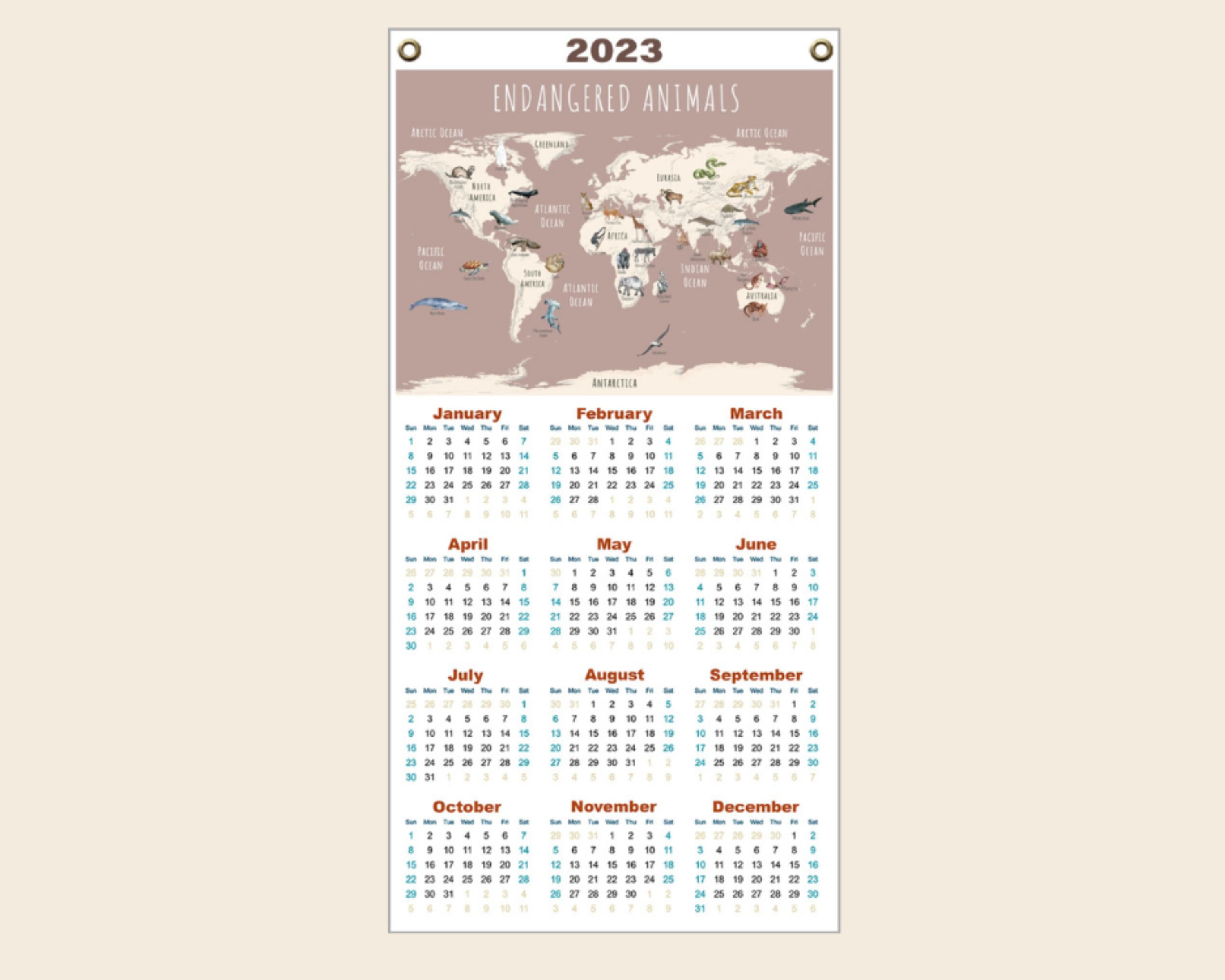 Endangered Animals World Map 2024 Calendar on Fine Art - Etsy