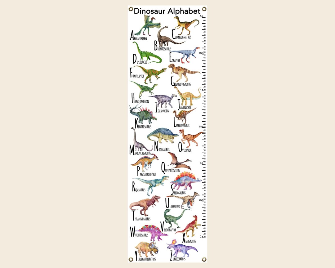 Dinosaur Alphabet Canvas Growth Chart With Optional Personalization ...