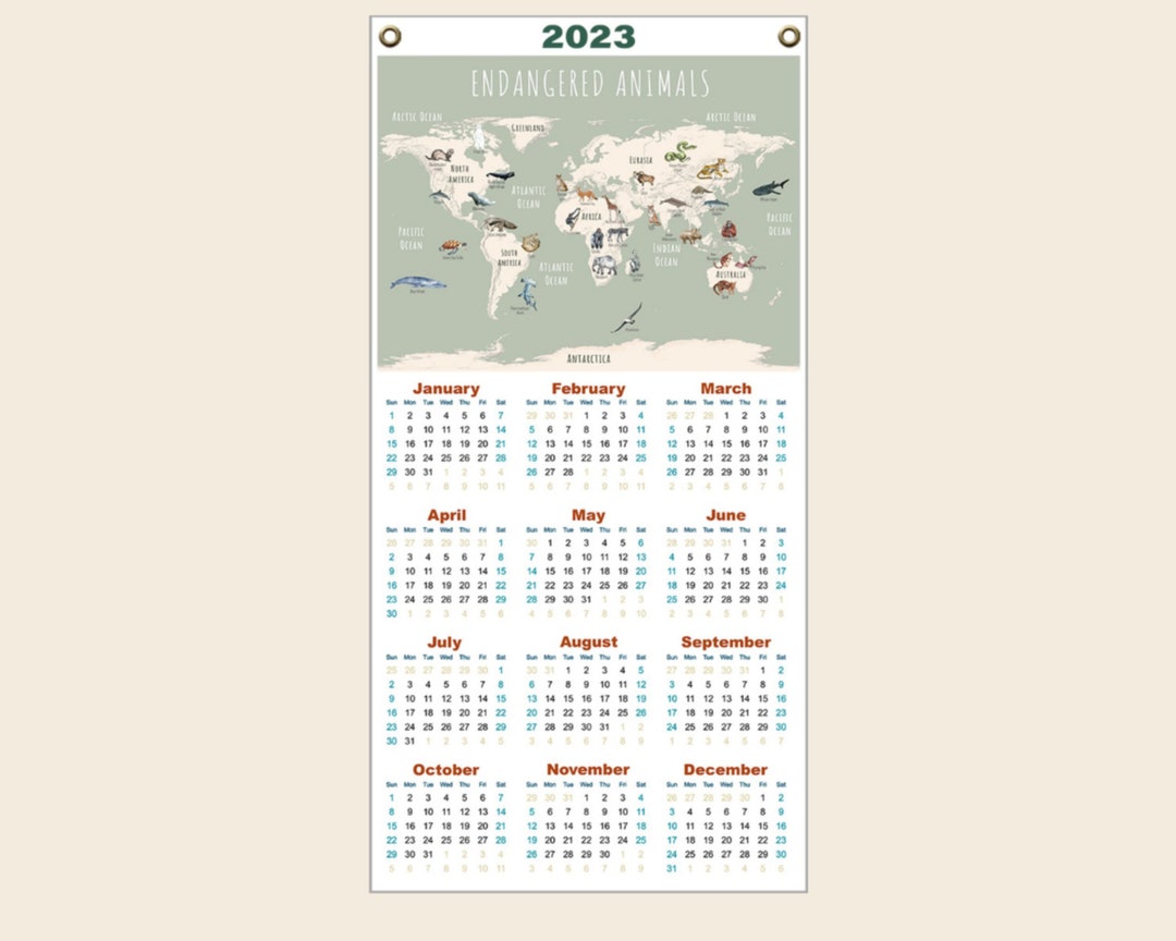 Endangered Animals World Map 2024 Calendar on Fine Art Canvas for ...