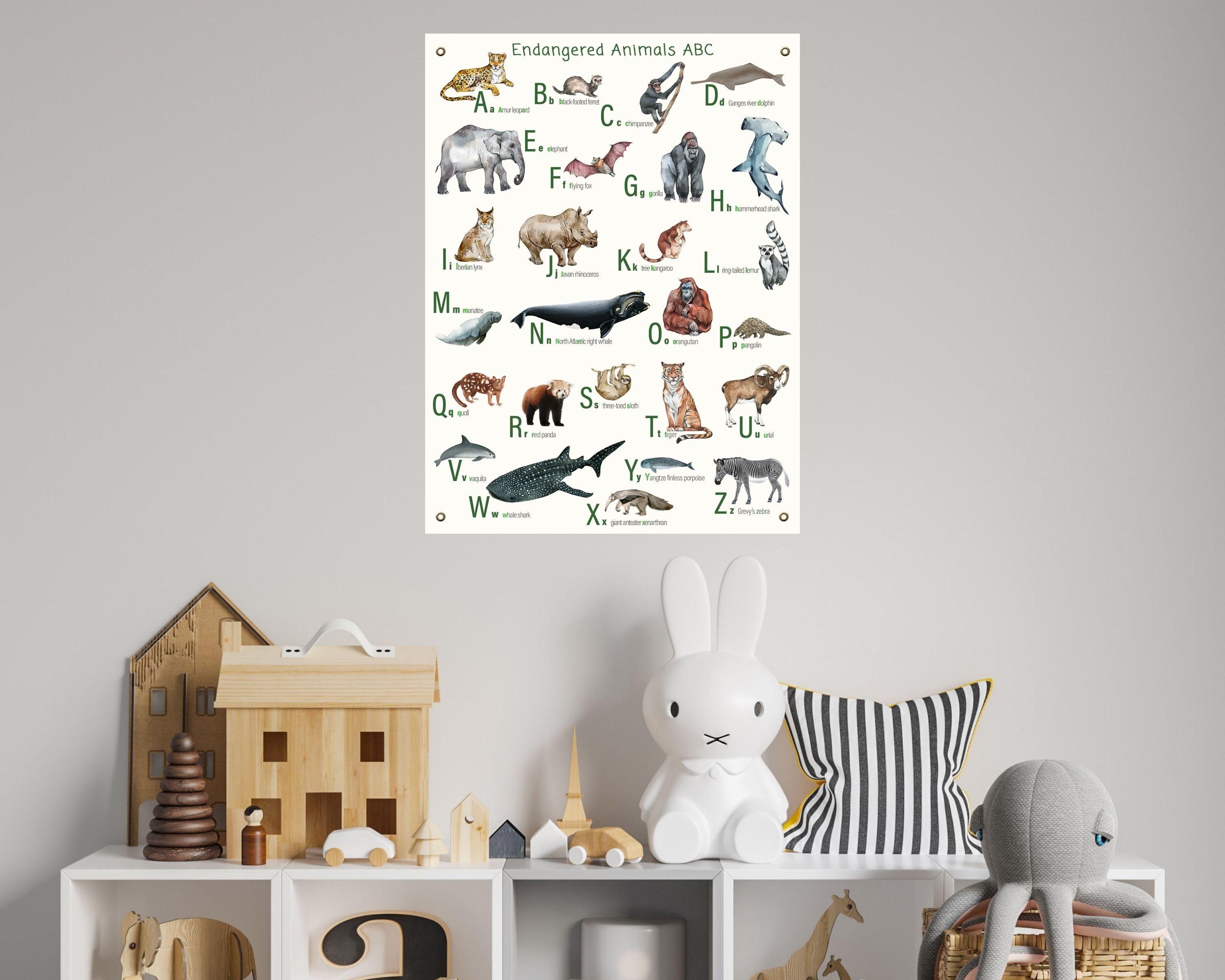 Canvas Endangered Animal Alphabet Poster With Brass Grommets for ...