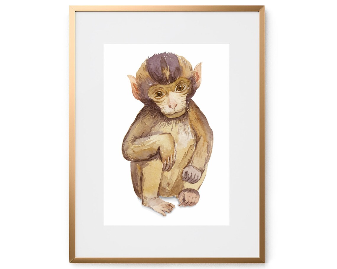 Baby Monkey Print on Fine Art Watercolor Paper for Nursery - Etsy