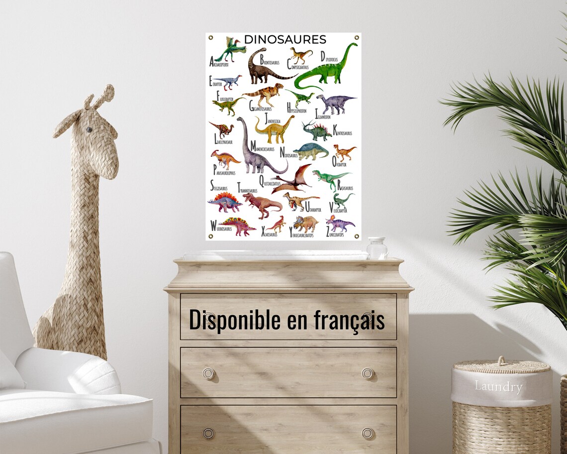 Dinosaur Alphabet Canvas Poster in English or French With - Etsy