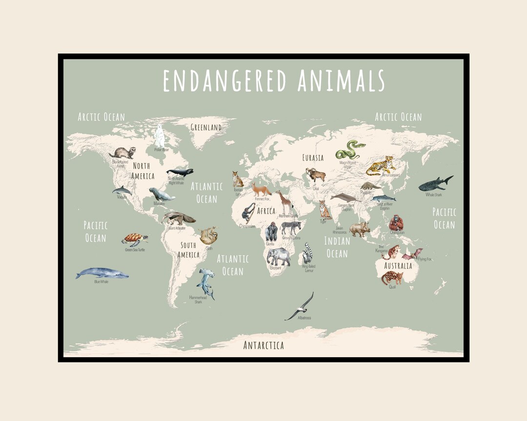 Endangered Animals Poster on Fine Art Paper, in Mint Green, for ...