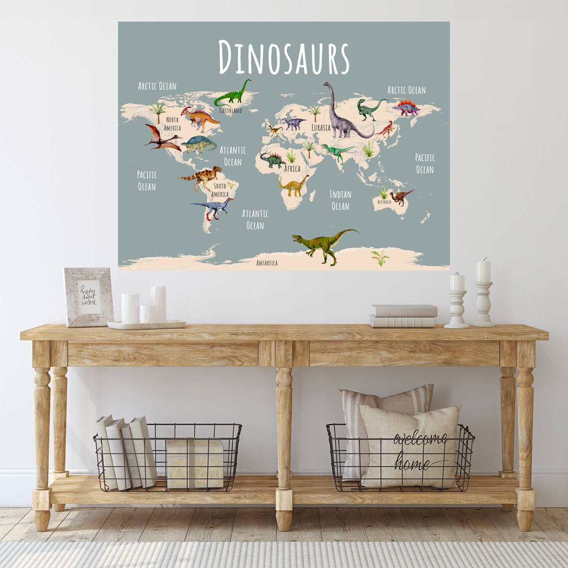 Dinosaur World Map Poster on Heavy Fine Art Paper for | Etsy