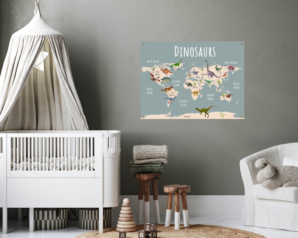 Dinosaur World Map Poster on Heavy Fine Art Paper for | Etsy