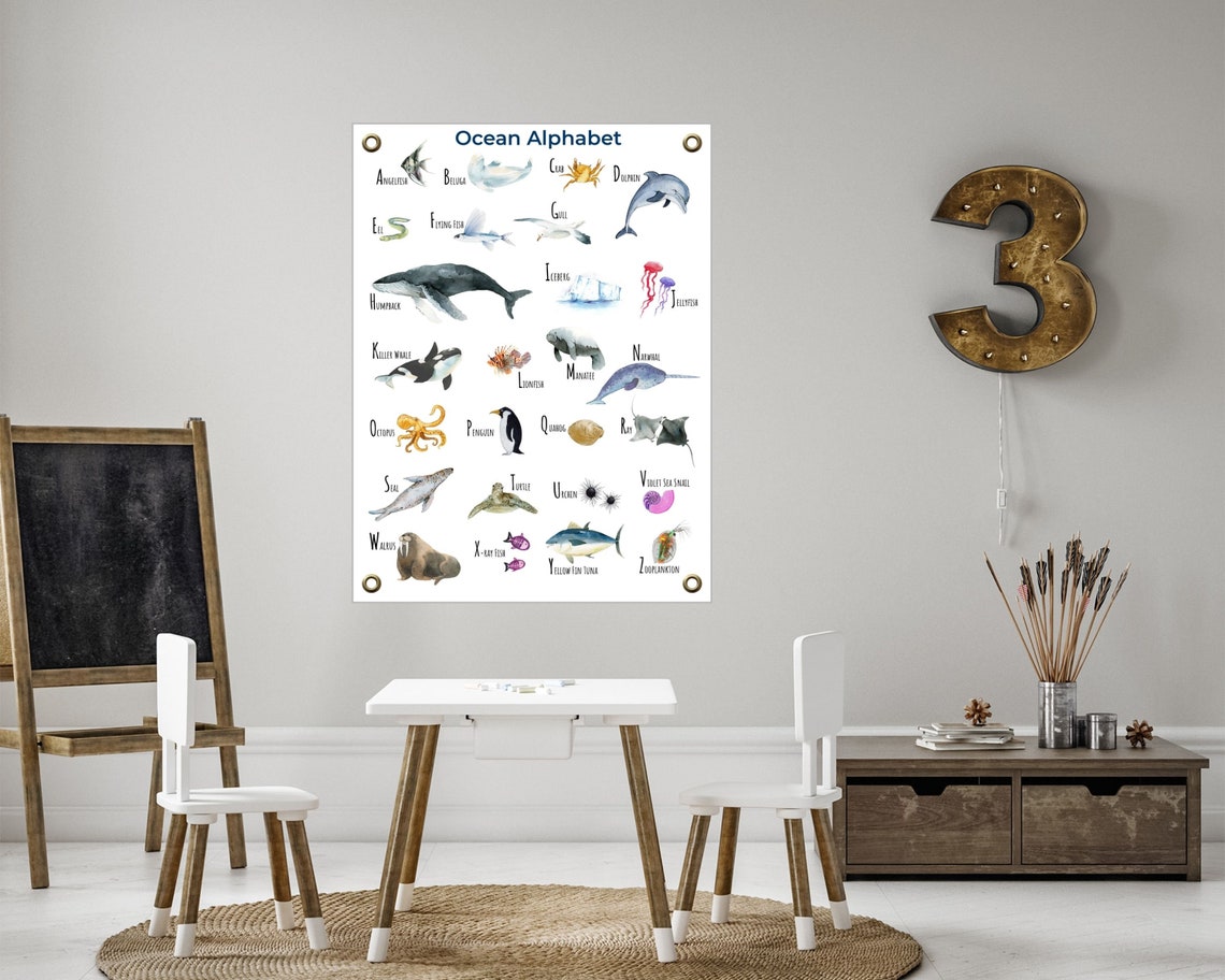 Canvas Ocean Alphabet Poster With Brass Grommets for Playroom - Etsy