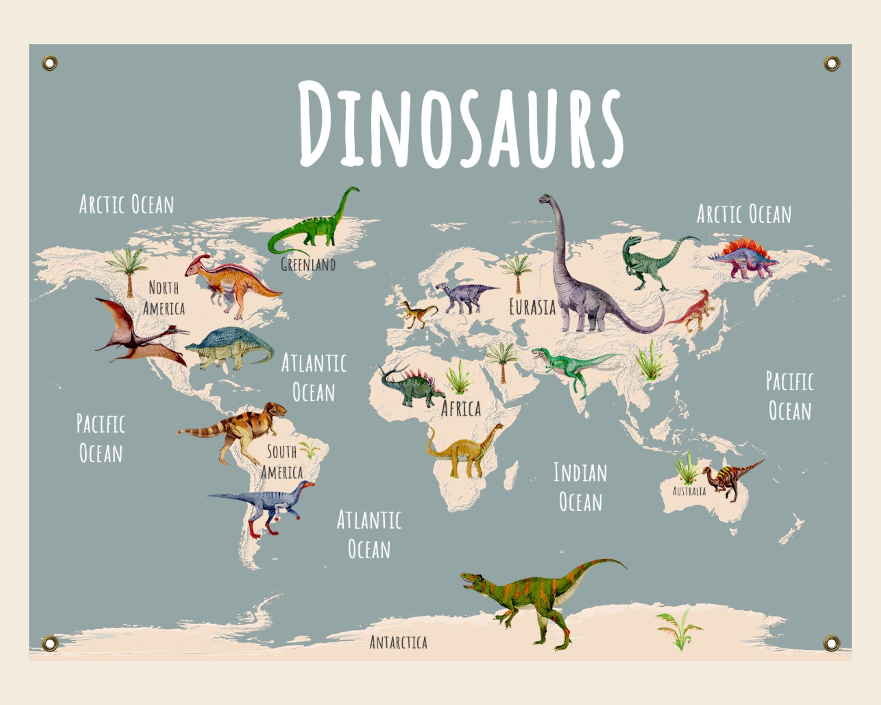 Canvas Dinosaur Map in English or French With Brass Grommets - Etsy