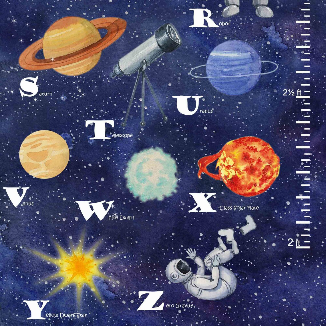 Space Alphabet Growth Chart for Space-themed Nursery Childs - Etsy