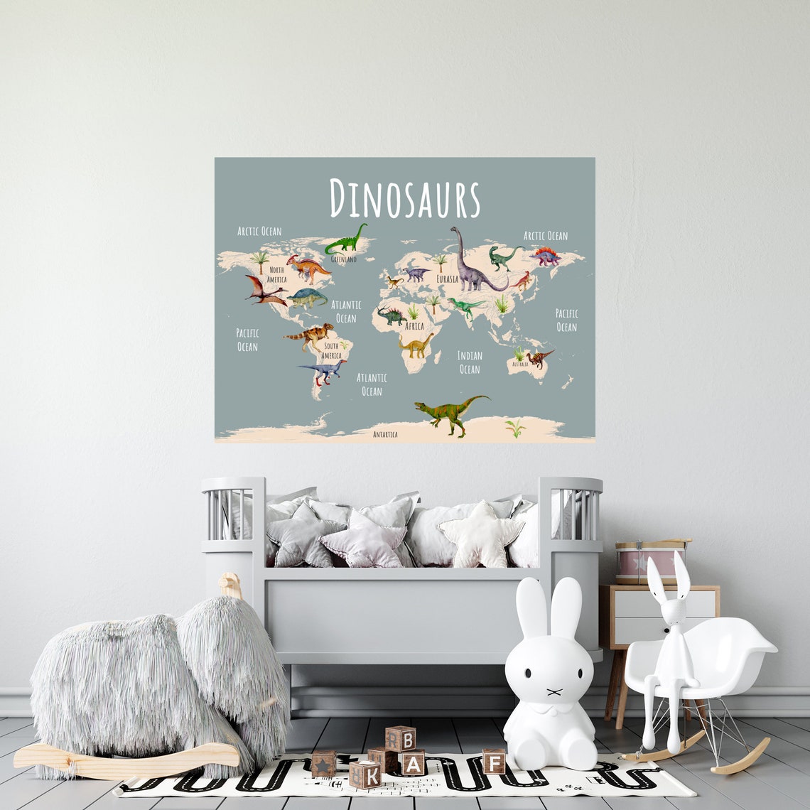 Dinosaur World Map Poster on Heavy Fine Art Paper for | Etsy