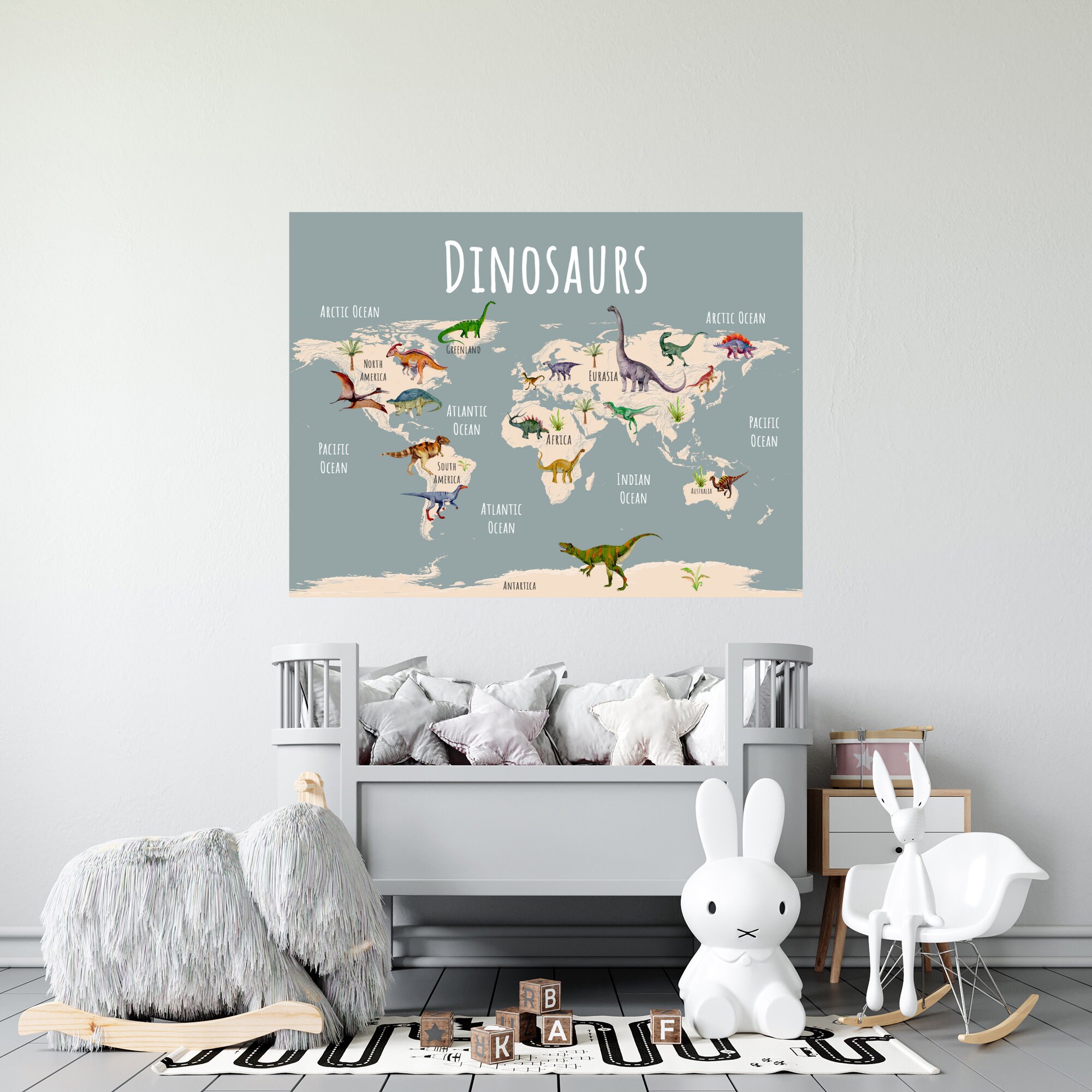 Dinosaur World Map Poster on Heavy Fine Art Paper for | Etsy