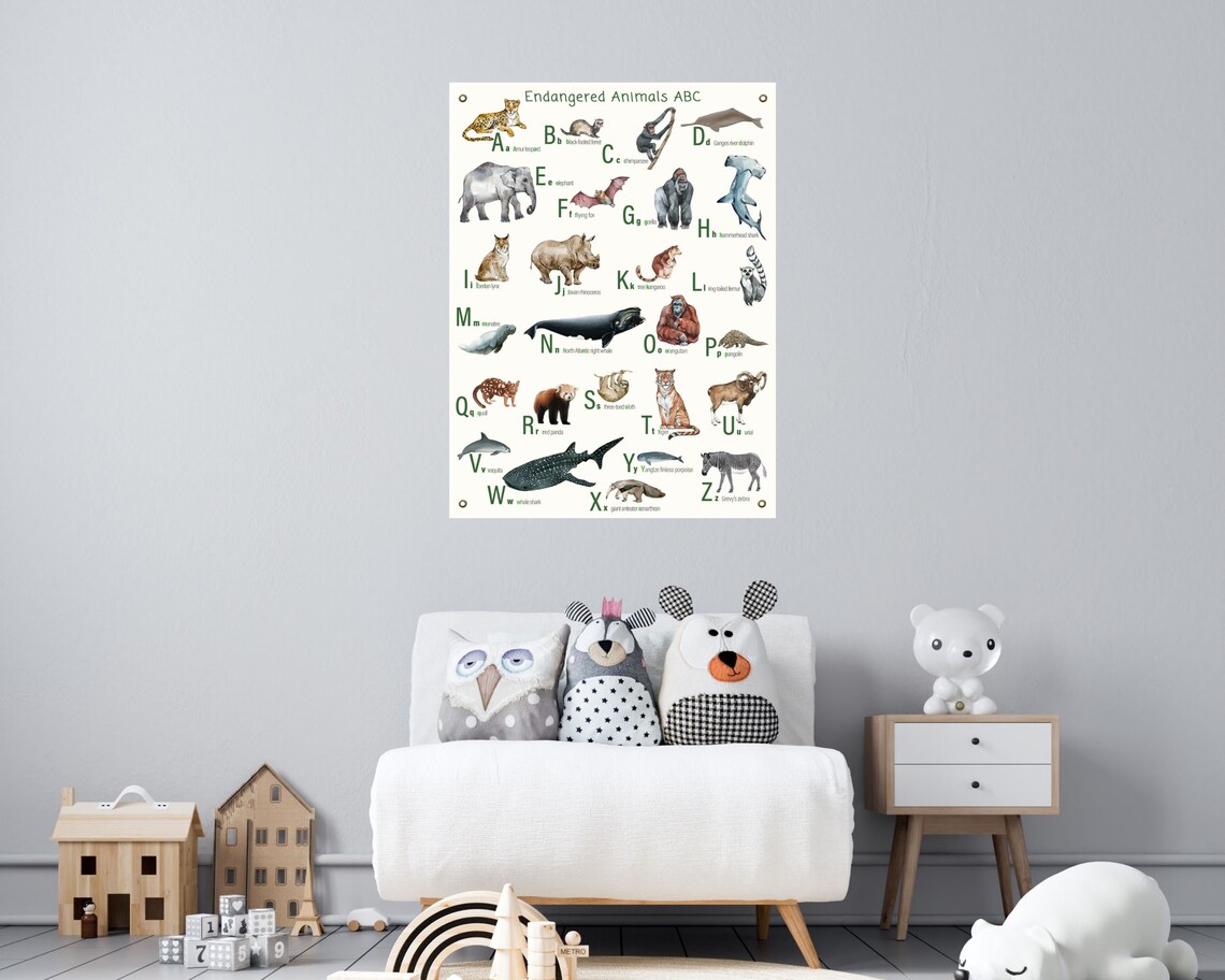 Canvas Endangered Animal Alphabet Poster With Brass Grommets for ...
