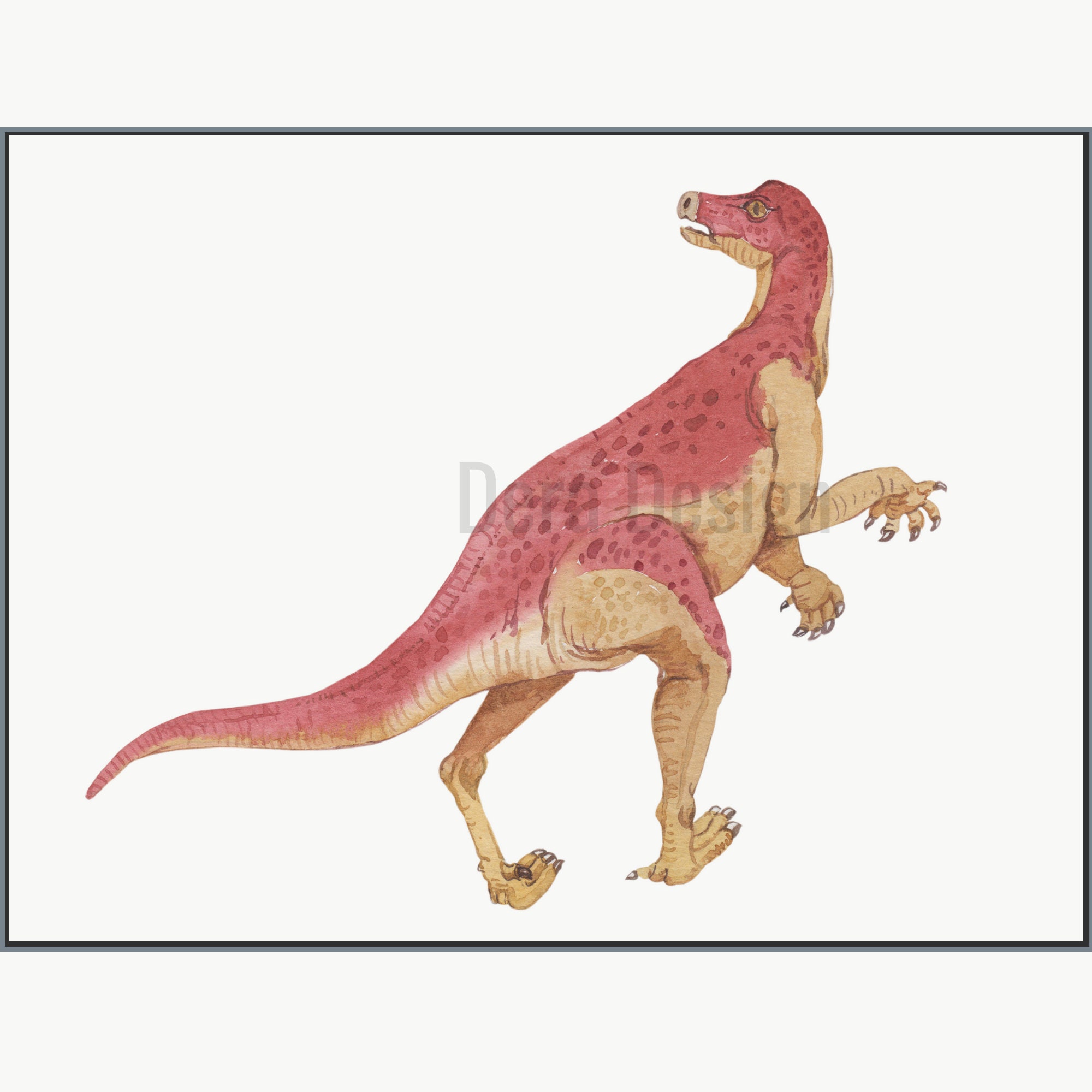 Matted Dinosaur Watercolor Art Print xiaosaurus for | Etsy