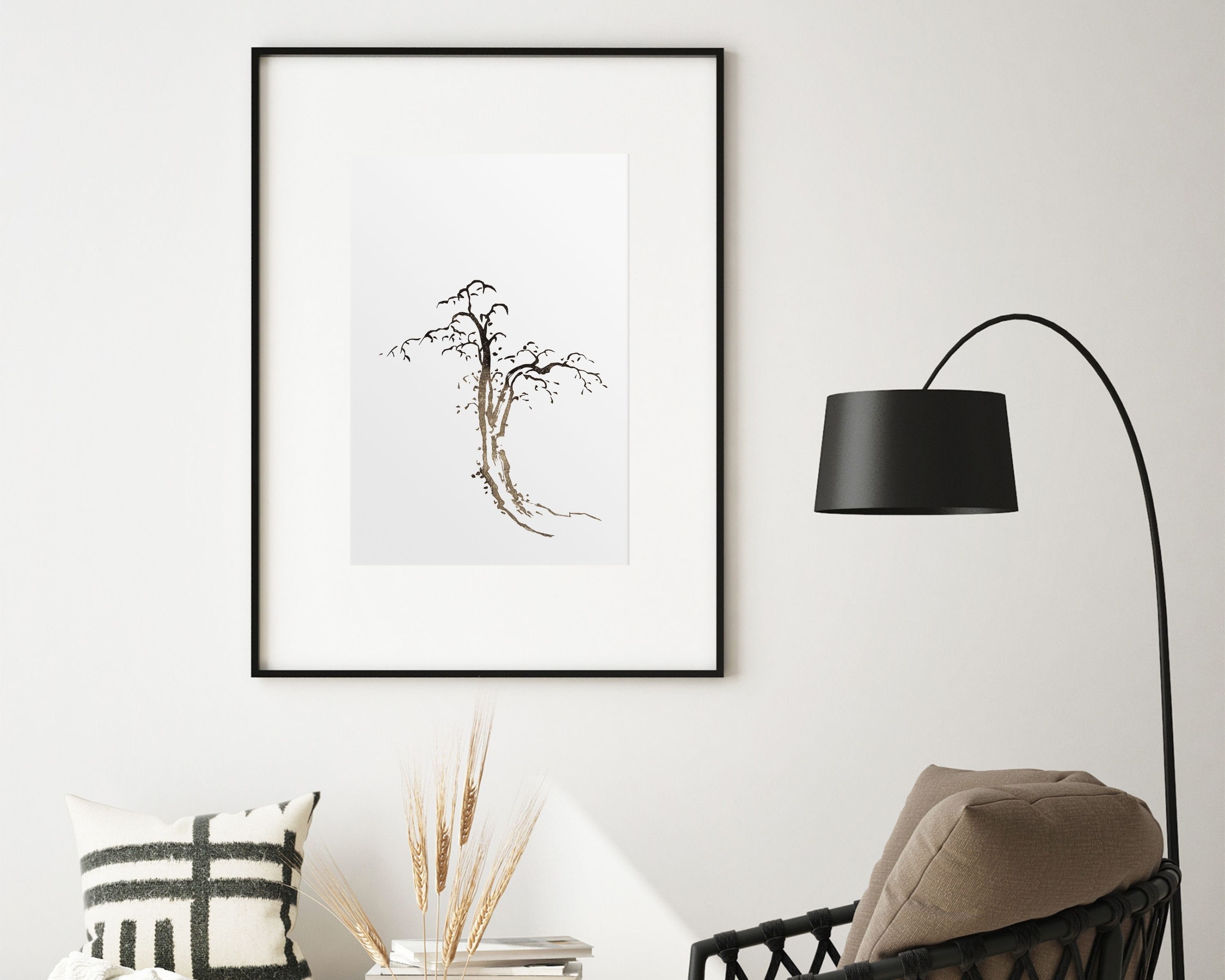 Japandi Style Japanese Tree Print for Minimalist Living Room, Bedroom ...