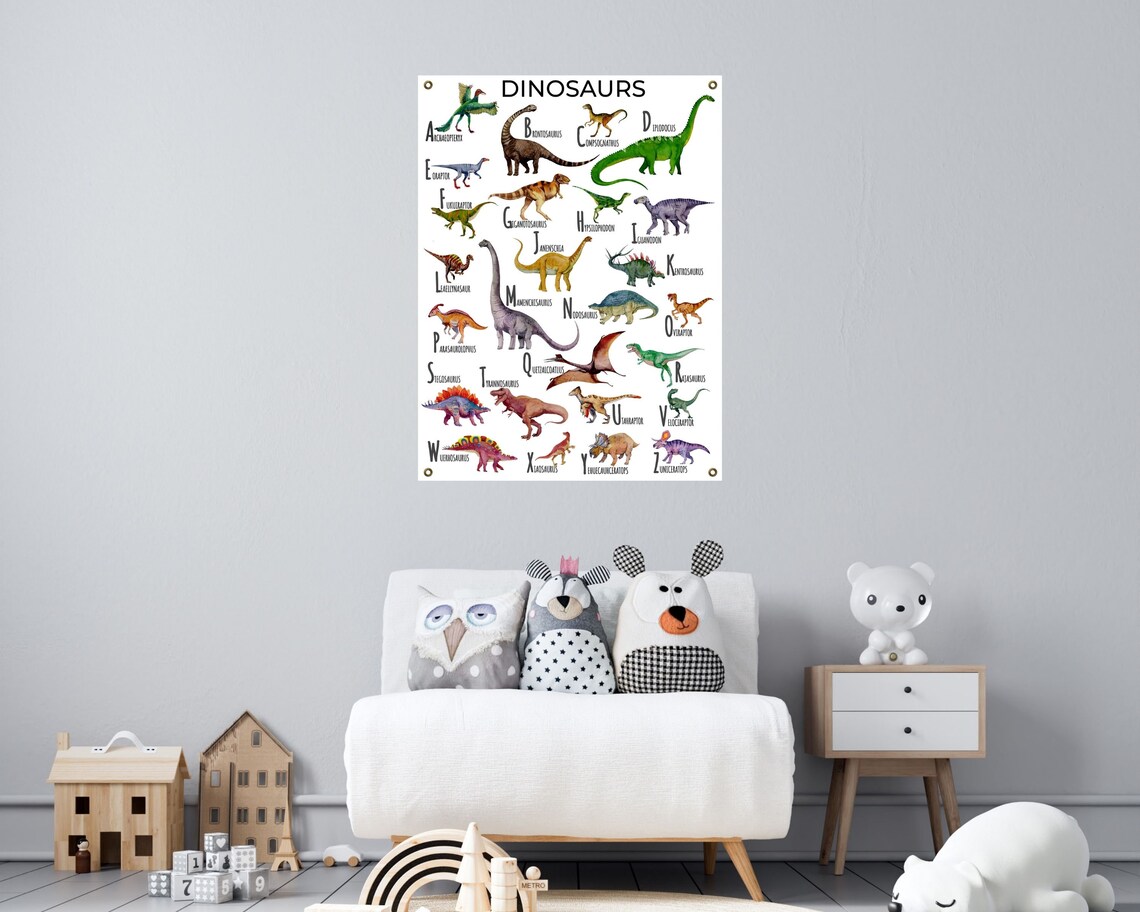 Dinosaur Alphabet Canvas Poster in English or French With - Etsy
