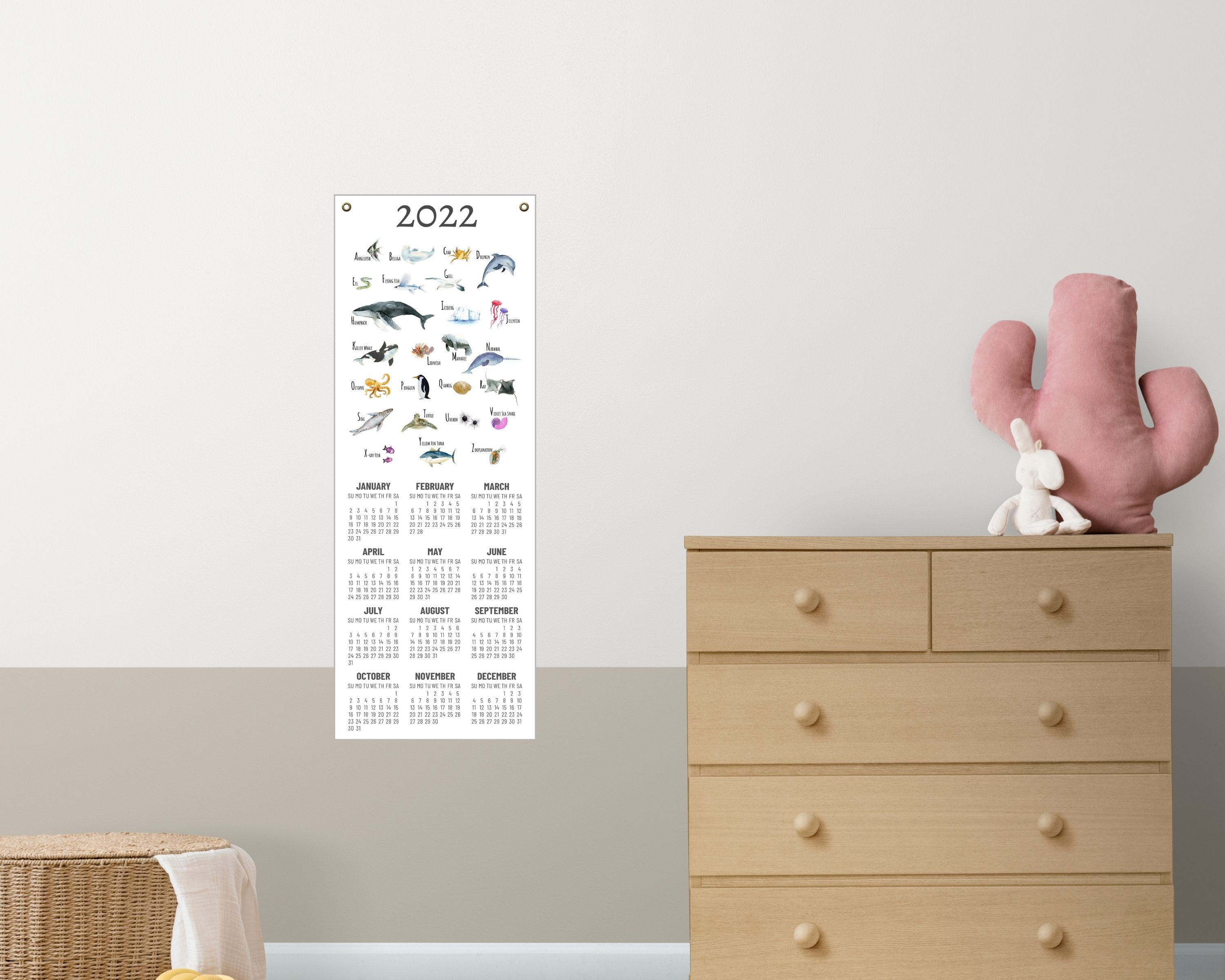 Kids' Ocean Alphabet 2024 Calendar on Fine Art Canvas for Playrooms ...