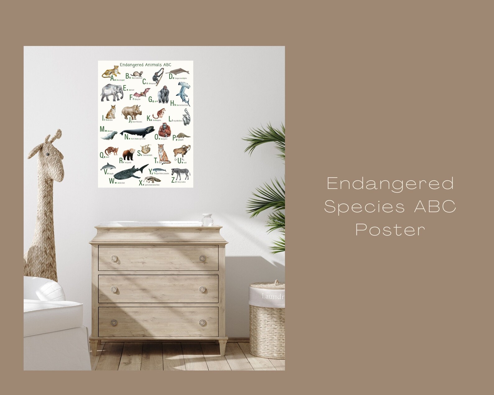 Endangered Animal Alphabet Poster on Fine Art Paper for Playroom ...