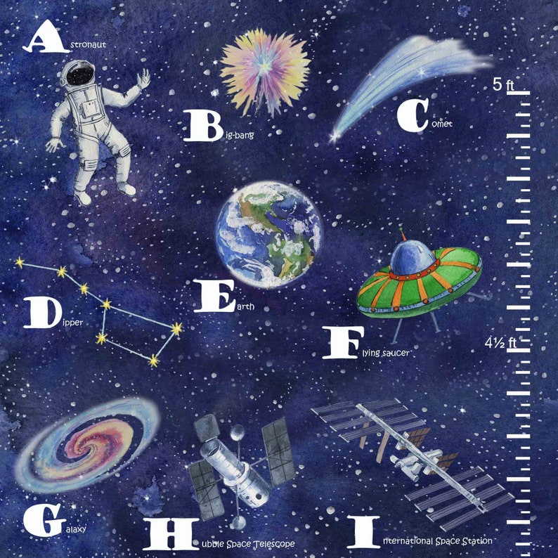 Space Alphabet Growth Chart for Space-themed Nursery, Childs Room, or ...