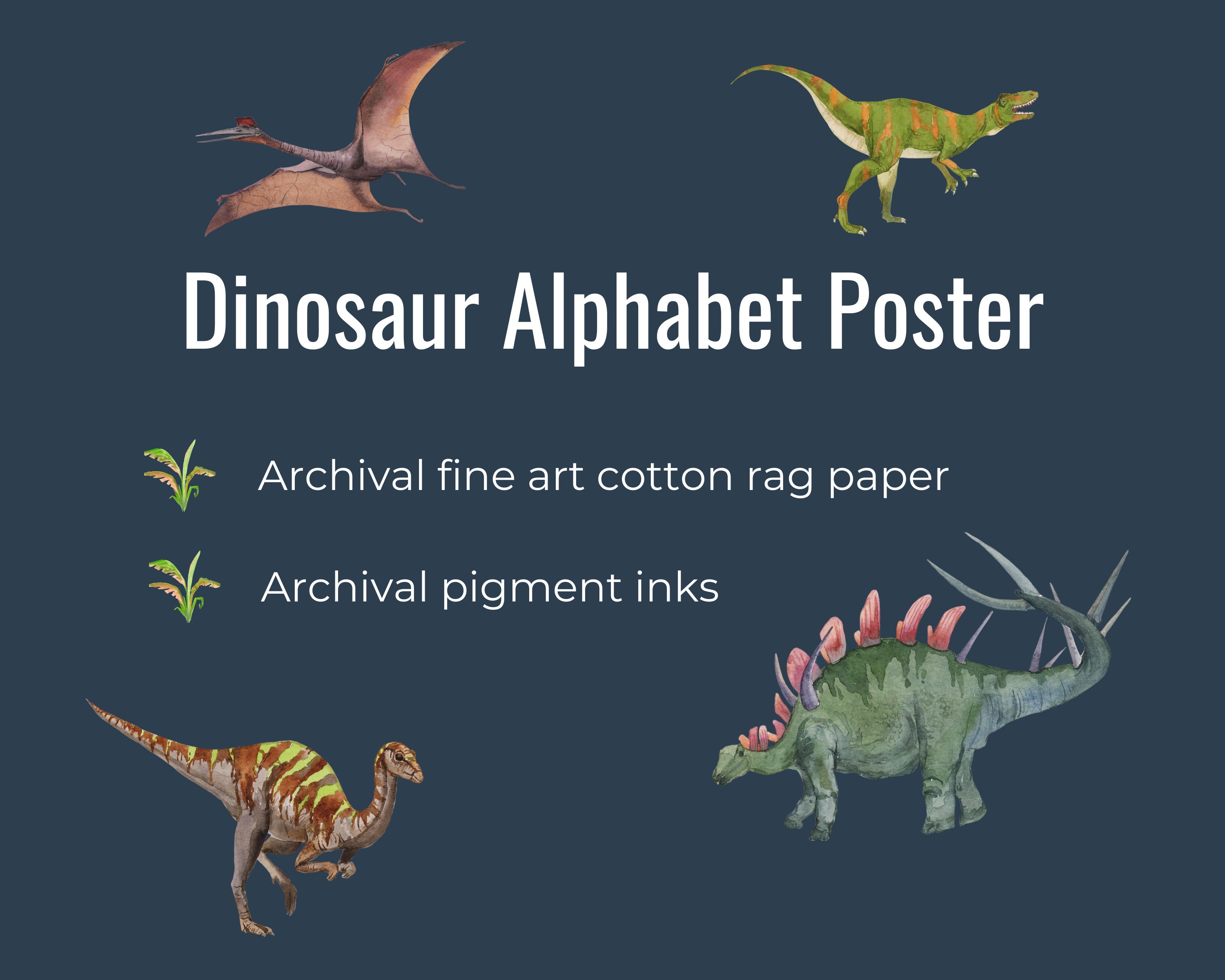Dinosaur Alphabet Poster on Fine Art Paper for Dinosaur-themed Playroom ...
