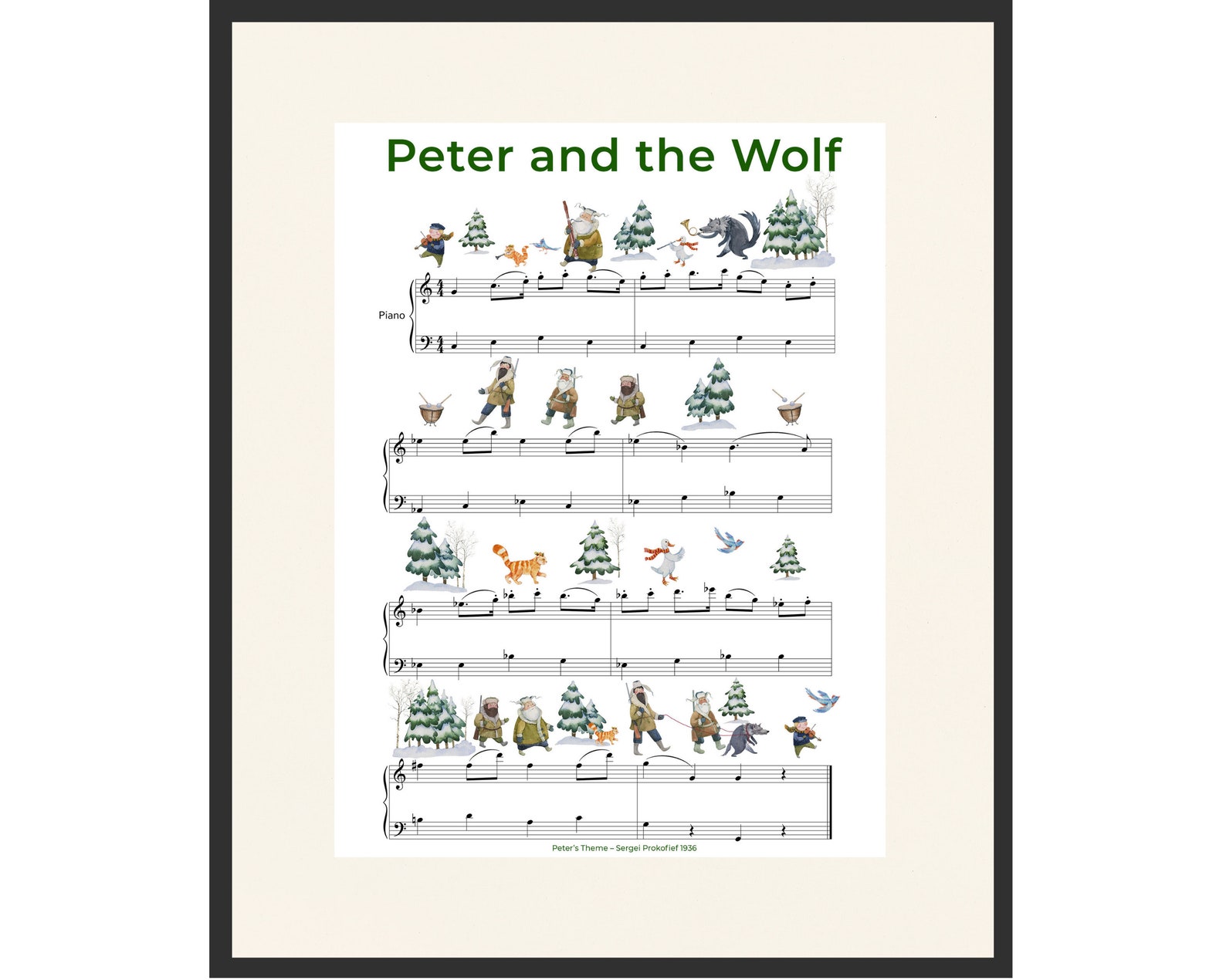 Musical Peter & the Wolf Poster on Fine Art Paper for Playroom ...
