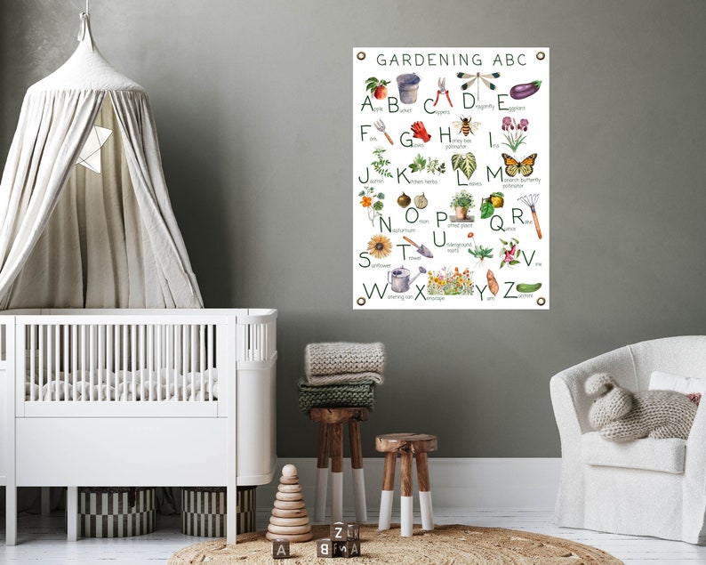 Canvas Garden Alphabet Poster With Brass Grommets for - Etsy
