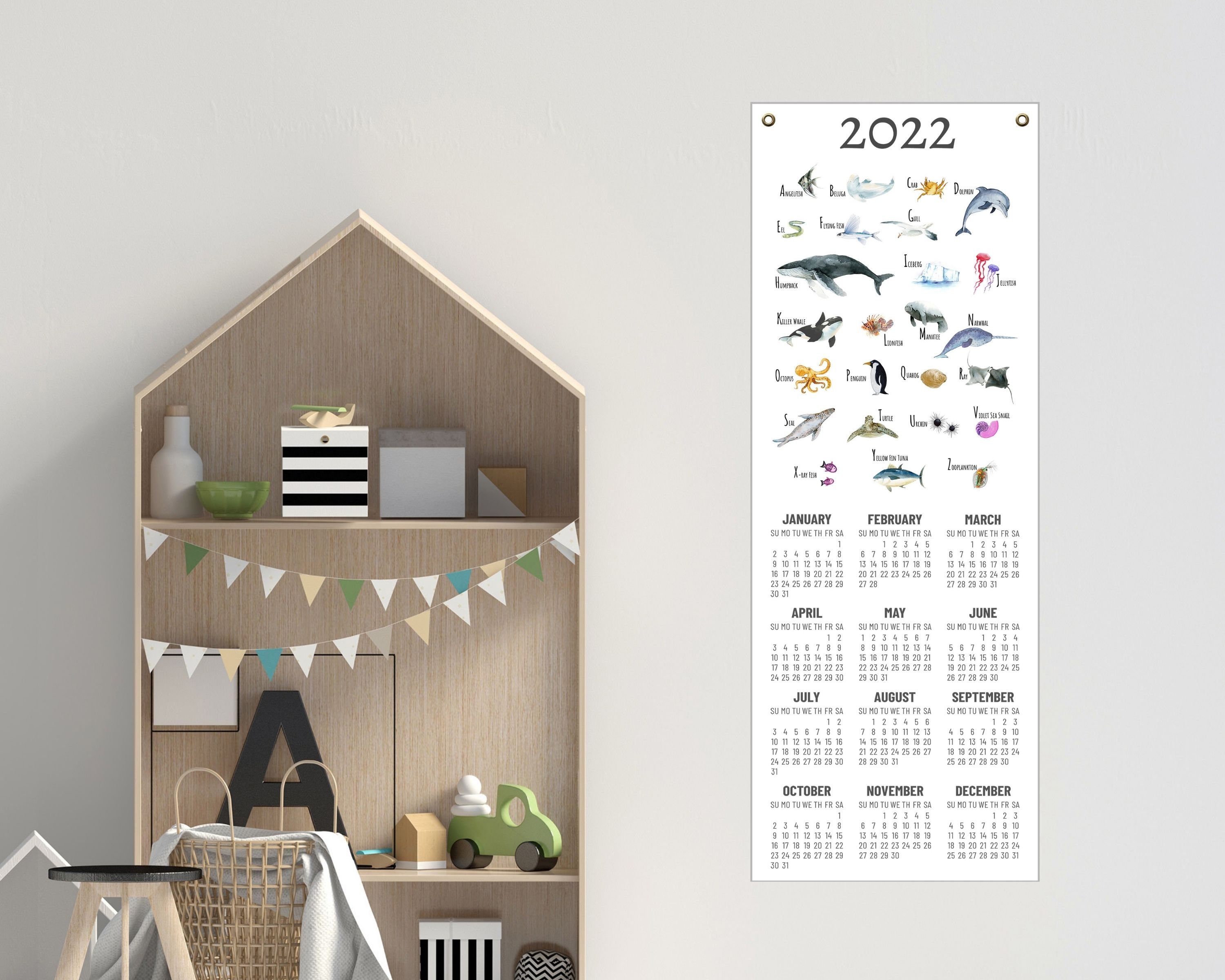 Kids' Ocean Alphabet 2024 Calendar on Fine Art Canvas for Playrooms ...