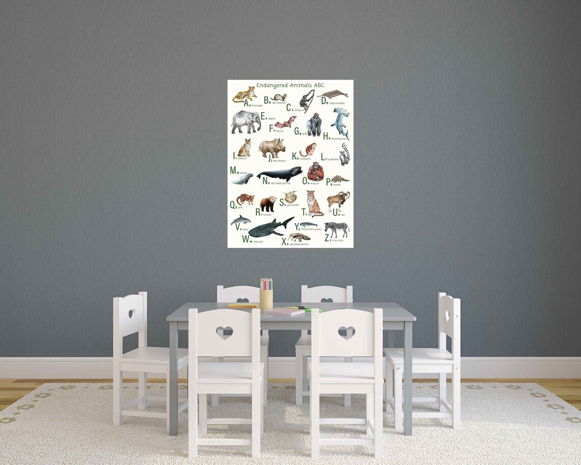 Endangered Animal Alphabet Poster on Fine Art Paper for Playroom ...