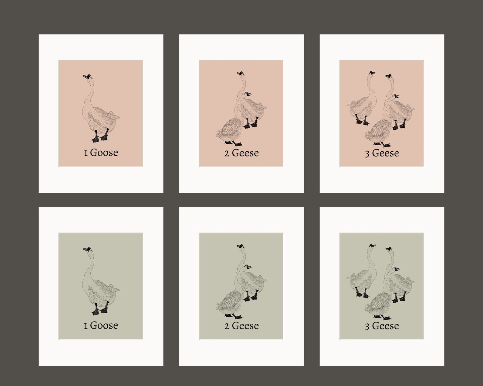 Set of 3 Dusty Pink Counting Geese Art Prints, With Mats, for Child's ...