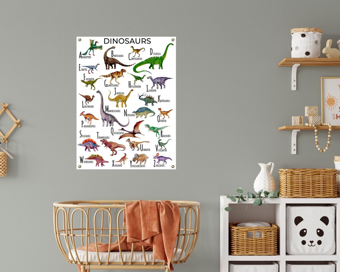 Dinosaur Alphabet Canvas Poster in English or French With - Etsy