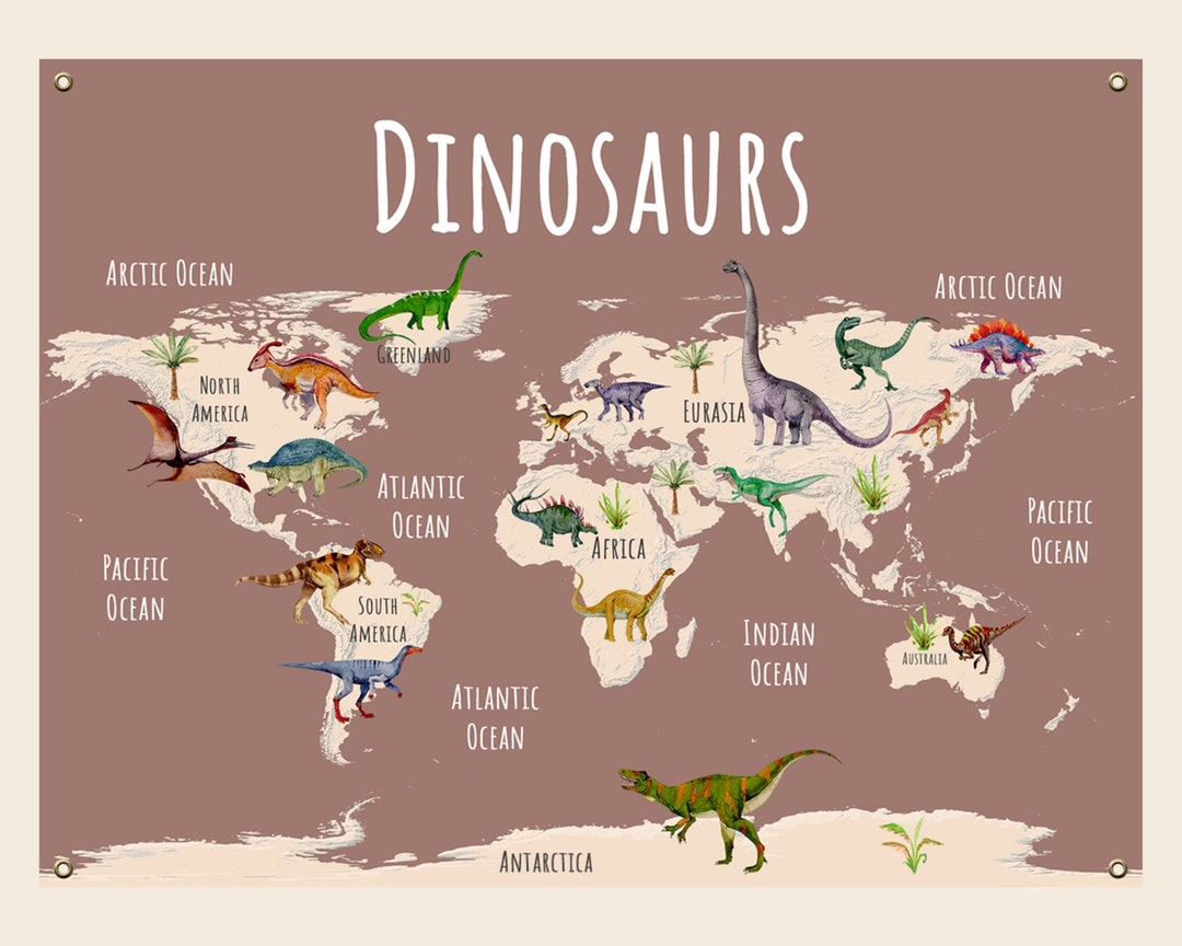 Canvas Dinosaur Map in Brown With Brass Grommets for - Etsy Canada