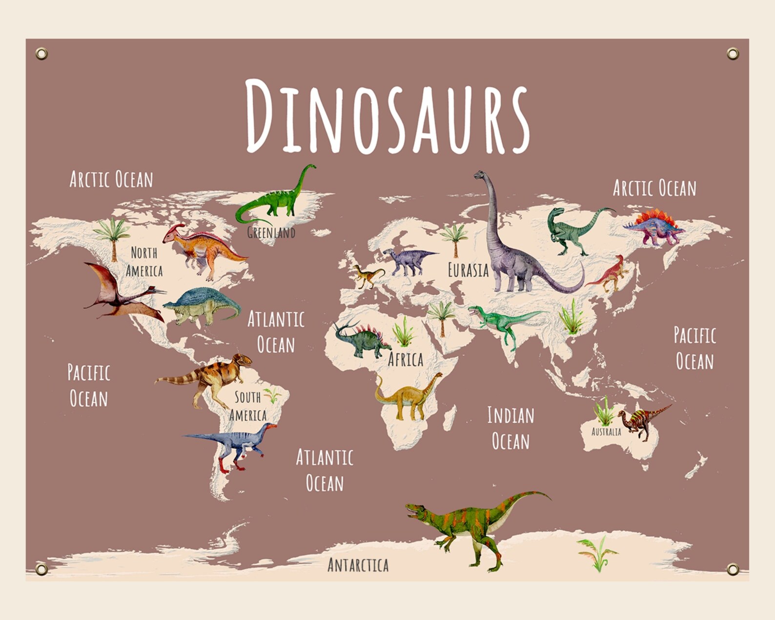 Canvas Dinosaur Map in Brown With Brass Grommets for - Etsy Canada