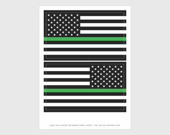 Texas US Border Patrol Thin Green Line American Flag Green Reflective ...