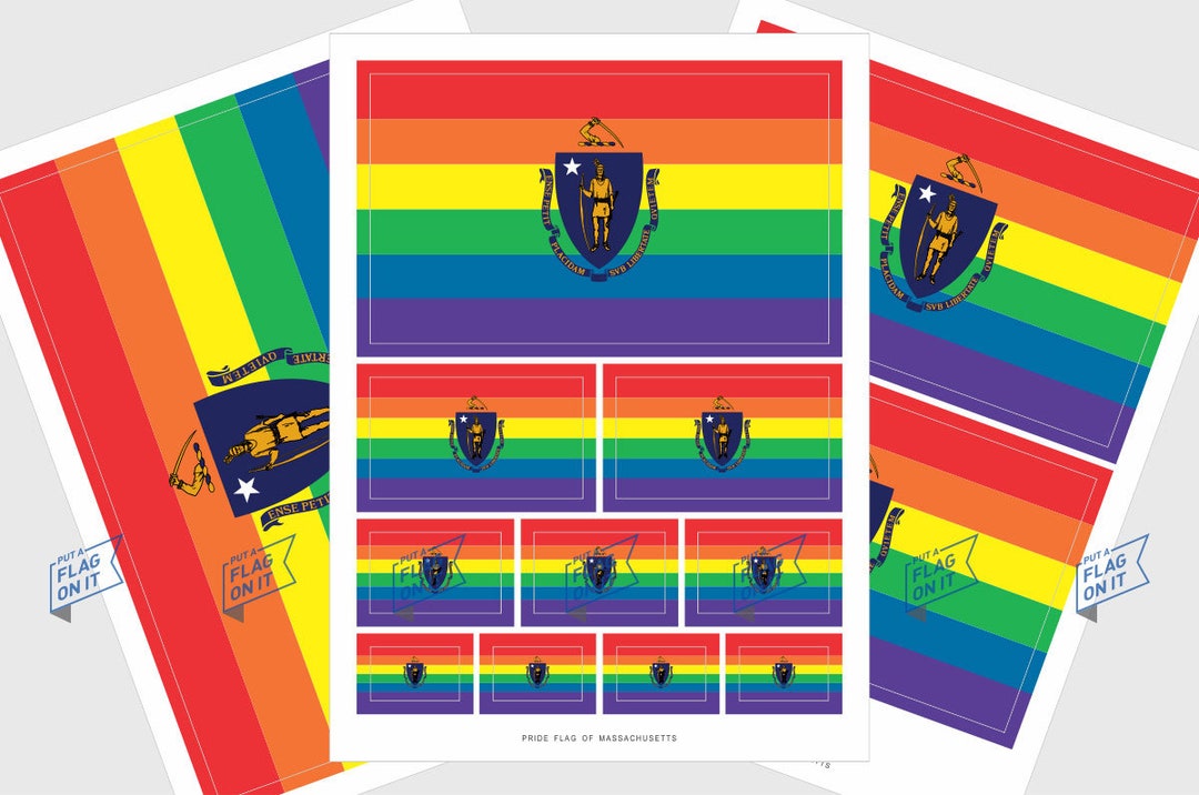 Massachusetts LGBTQ Pride Flag Sticker, Weatherproof Vinyl Flag ...