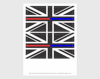 Thin Red Blue Line Fire Police Distressed US Flag Reflective or Matte ...