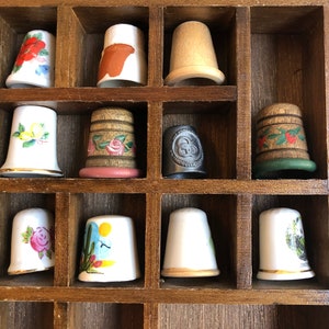 Vintage Thimbles & Wood Holder Set, Vintage Thimbles, Porcelain ...