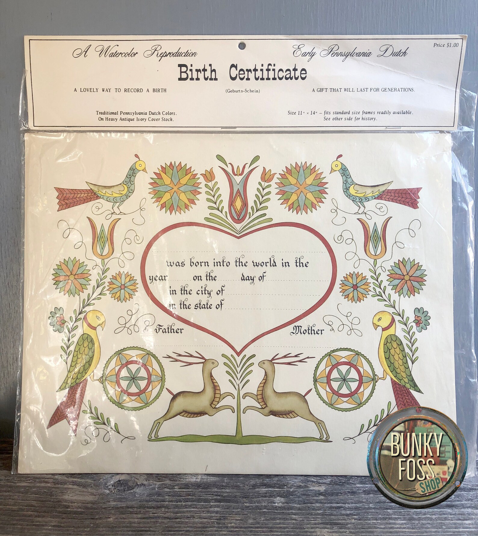 Vintage Pennsylvania Dutch Reproduction Birth Certificate - Etsy