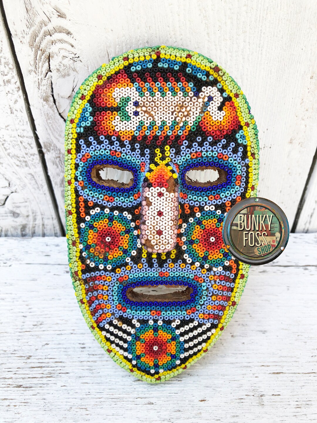 Vintage Handmade Mexican Huichol Beadwork Face Wall Plaque, Mexican ...