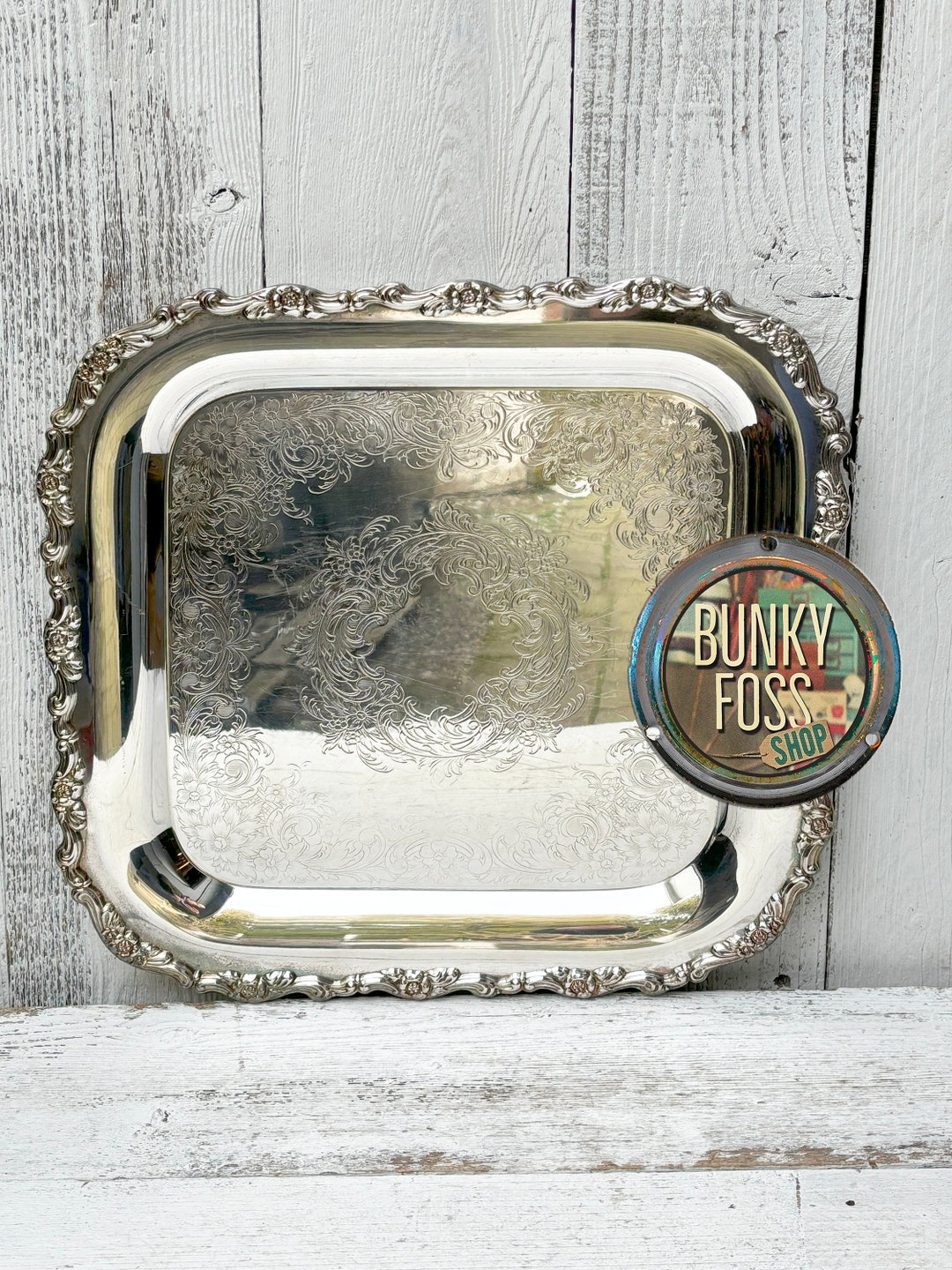 Vintage Oneida Silverplate Floral Edged Square Serving Tray, Oneida ...