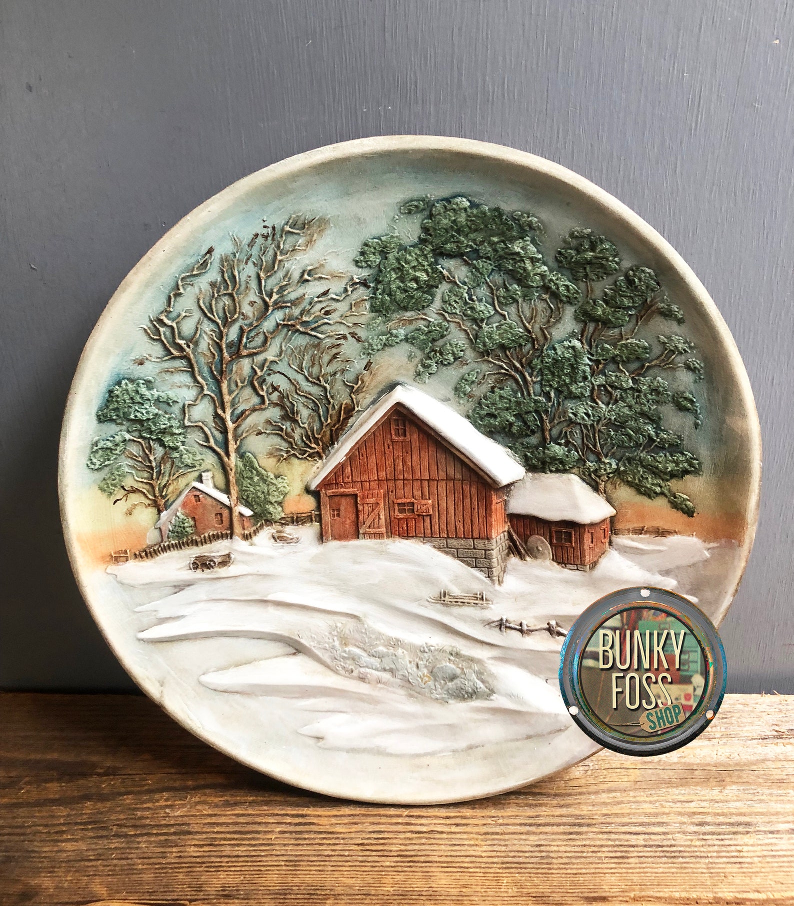 RARE Vintage Byron Mold Winter Barn Scene Chalkware Wall - Etsy