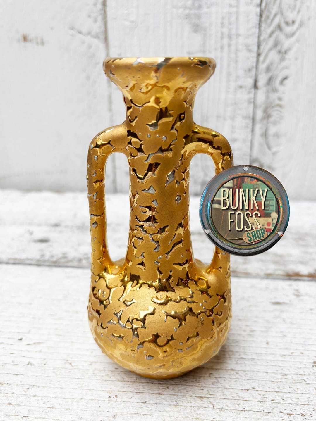Vintage 22K Gold Weeping Bright Gold Vase, Hand Painted Vase, Gold Vase ...