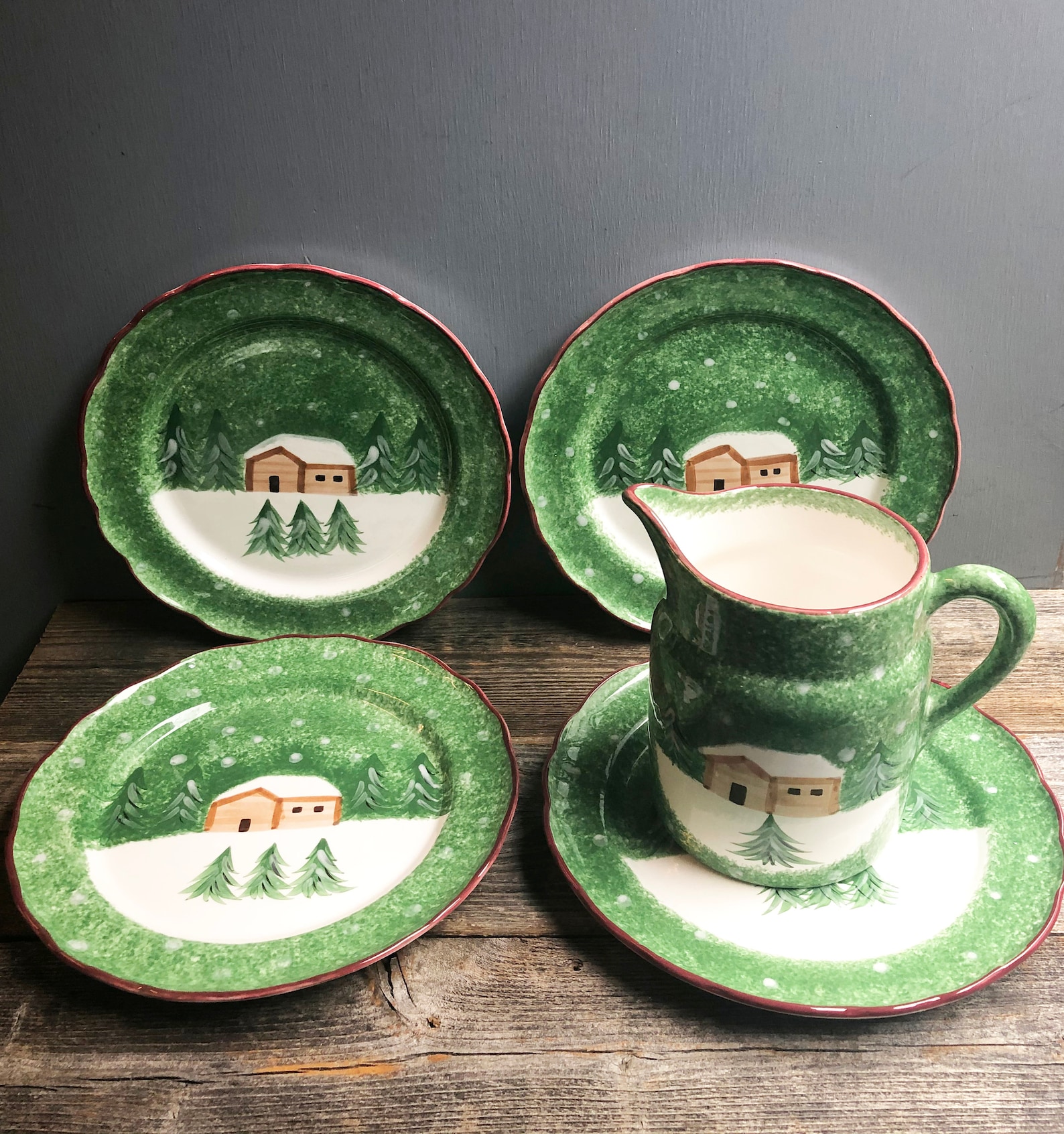 Vintage the Cellar Log Cabin Plates & Pitcher Set Log Cabin - Etsy
