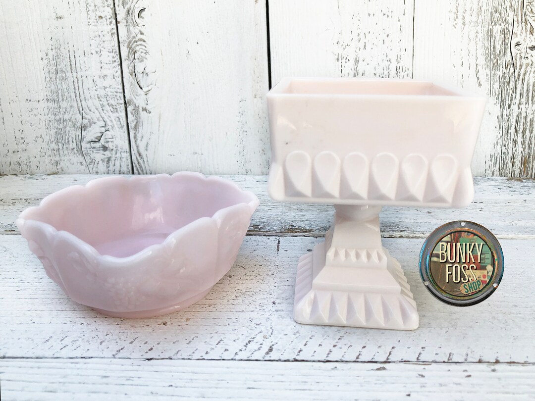 Vintage Pink Milk Glass Candy Dish Set,wedding Cake Candy Dish ...