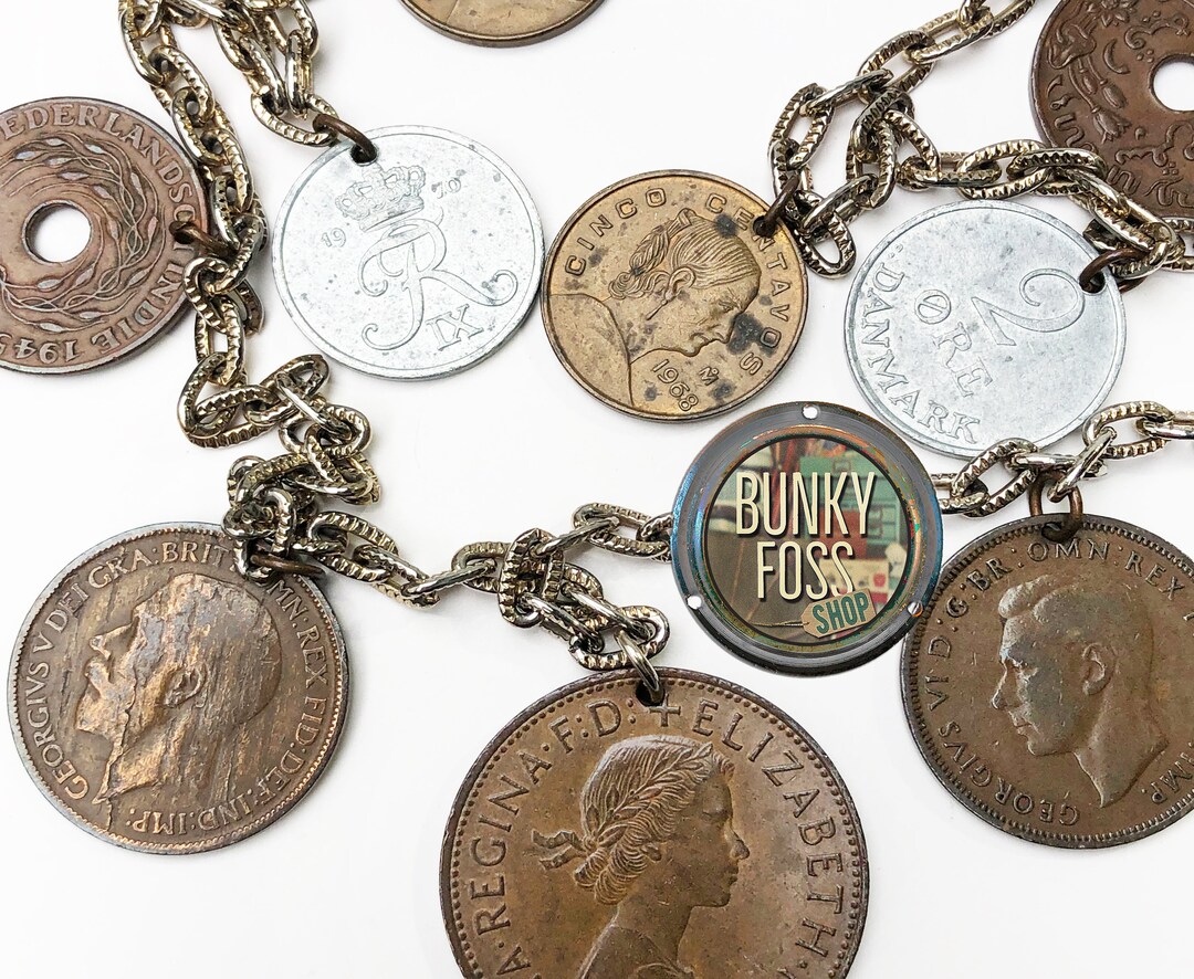 Vintage World Coins Necklace, World Coins, Half Penny Necklace, Coin ...