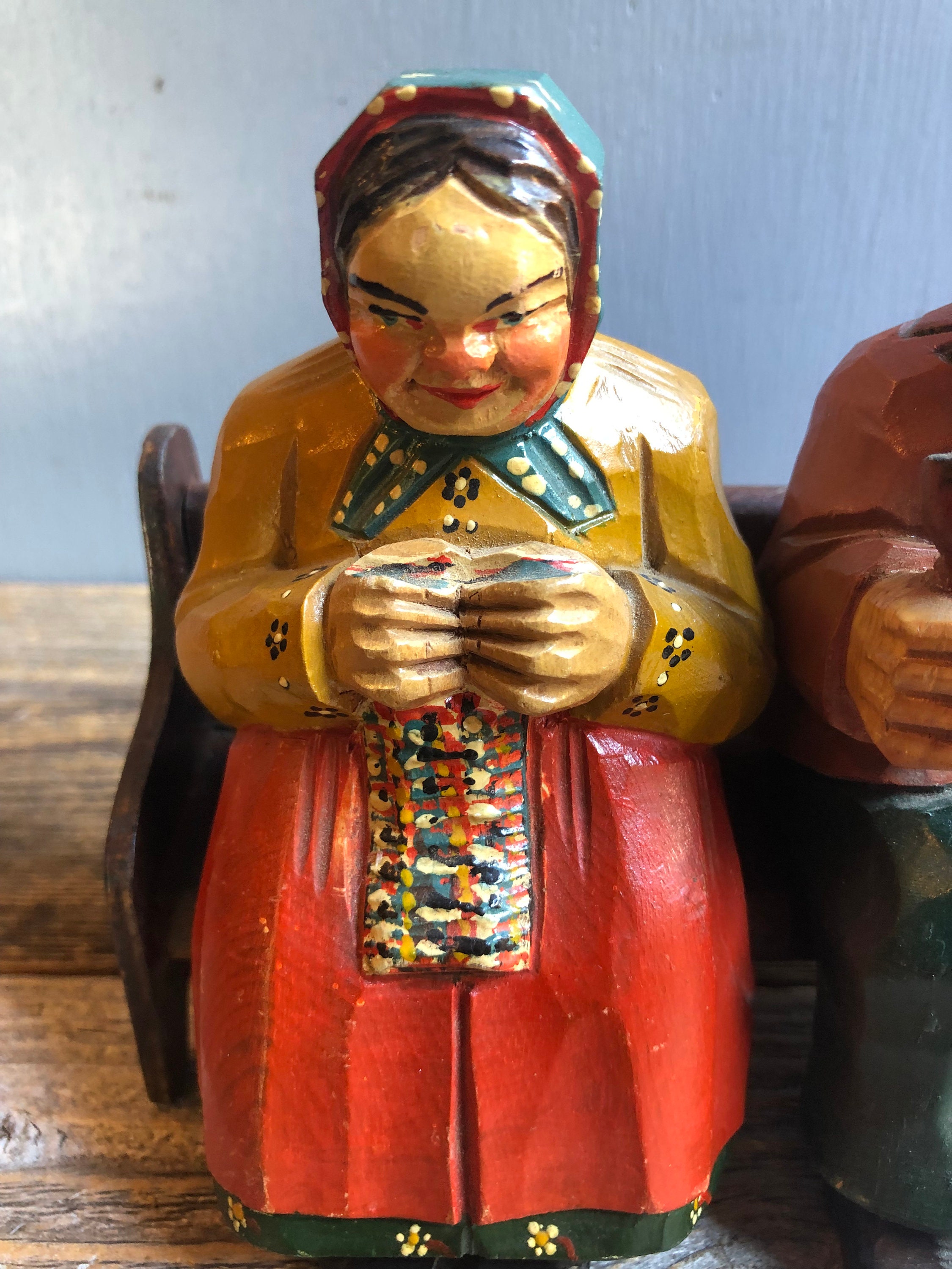RARE Vintage Austrian Folk Art Hand Carved Couples Seated on - Etsy