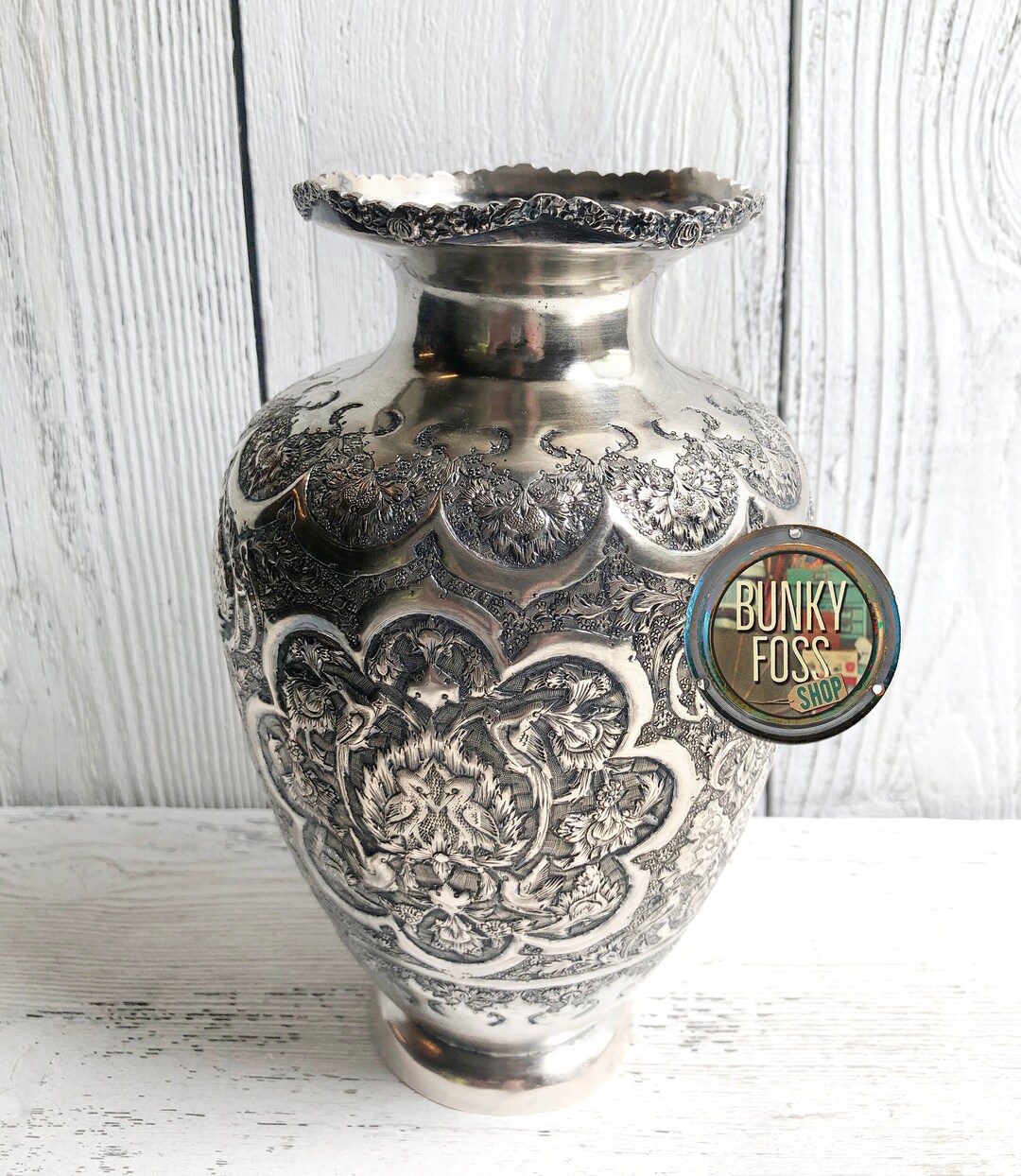 RARE! Antique Middle Eastern Silver Repoussé Vase,silver Hand Chased ...