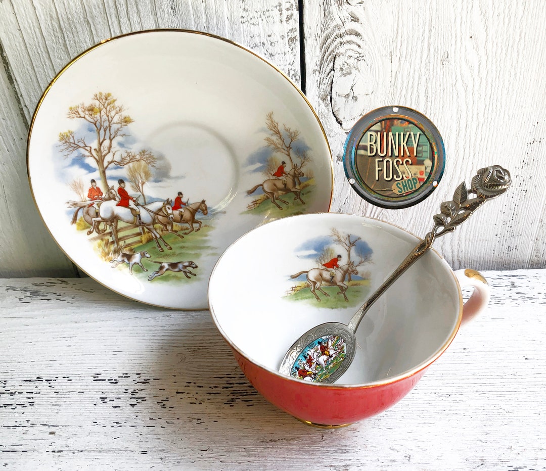 RARE! Vintage Imperial Fine Bone China Hunting Scene Tea Cup Set ...