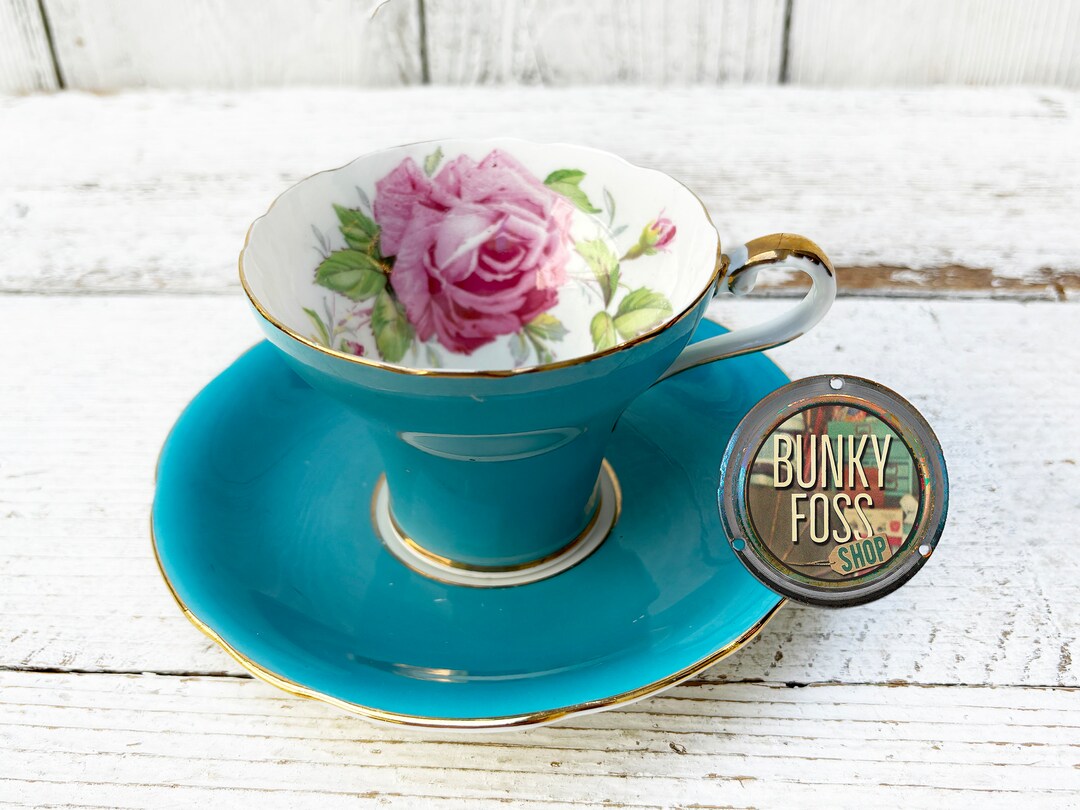 Vintage Aynsley Turquoise & Cabbage Rose Tea Cup, England, Anysley ...