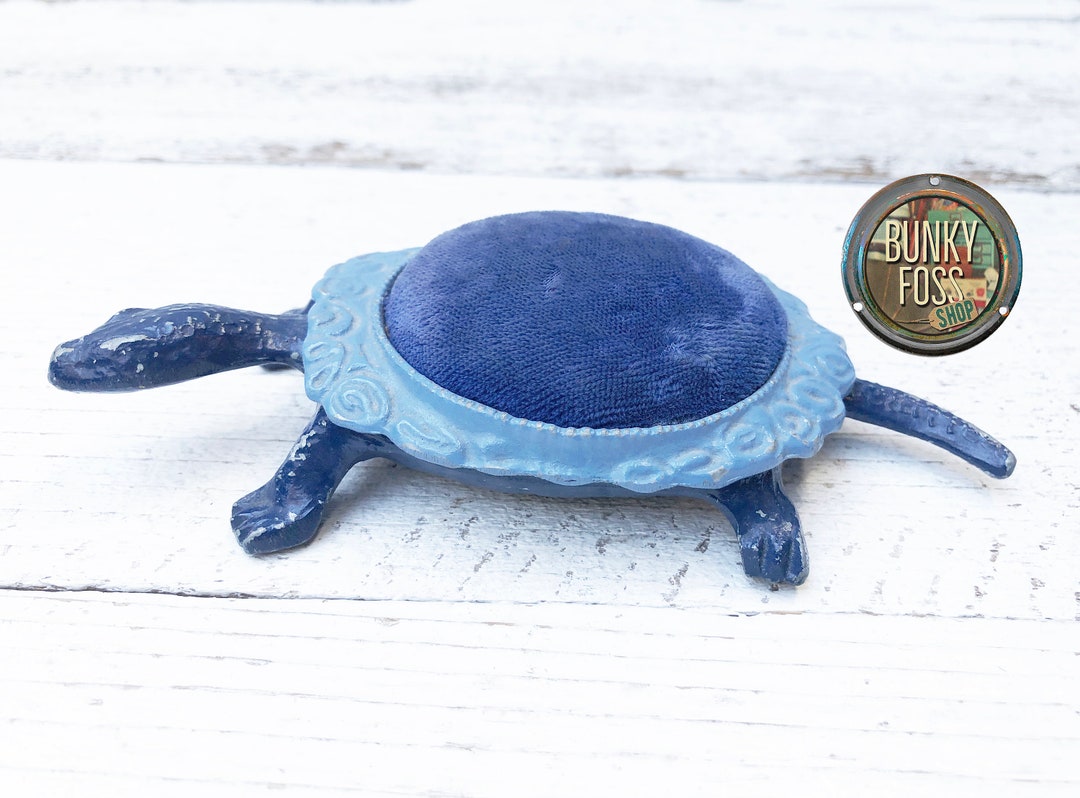 Vintage Libby Blue Cast Metal Turtle Pincushion, Turtle Pincushion ...