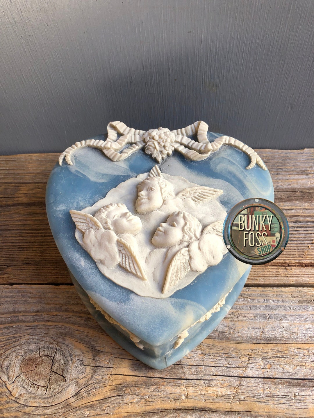 Vintage Genuine Incolay Stone Angel Heart Box Incolay Stone - Etsy