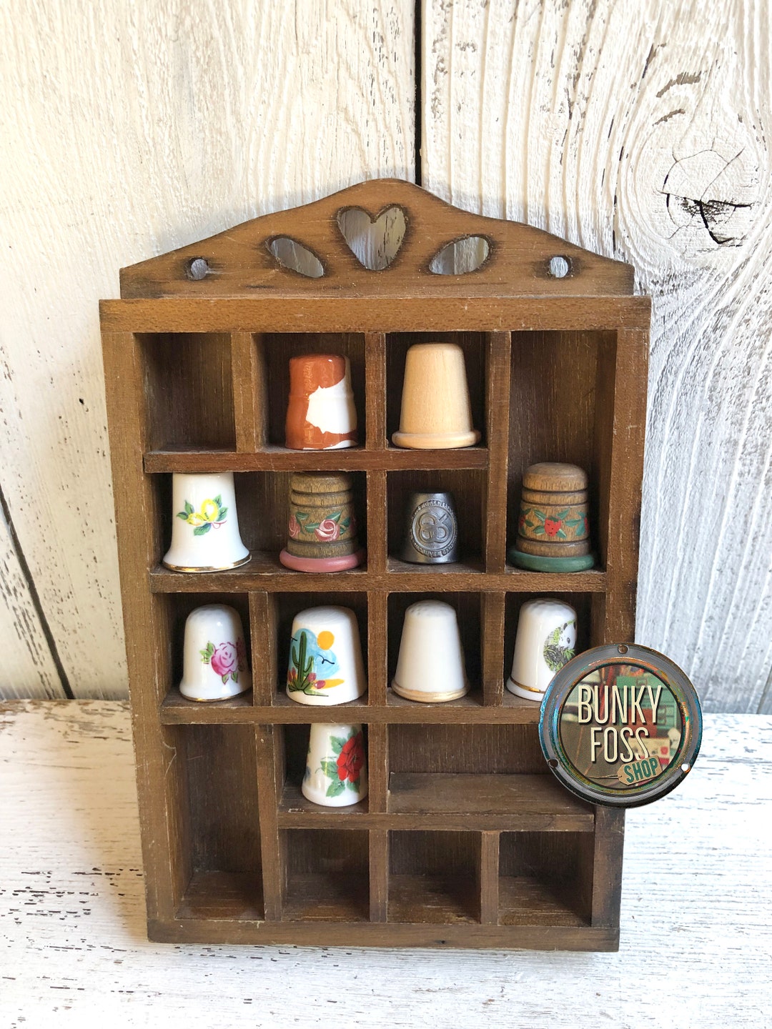 Vintage Thimbles & Wood Holder Set, Vintage Thimbles, Porcelain ...